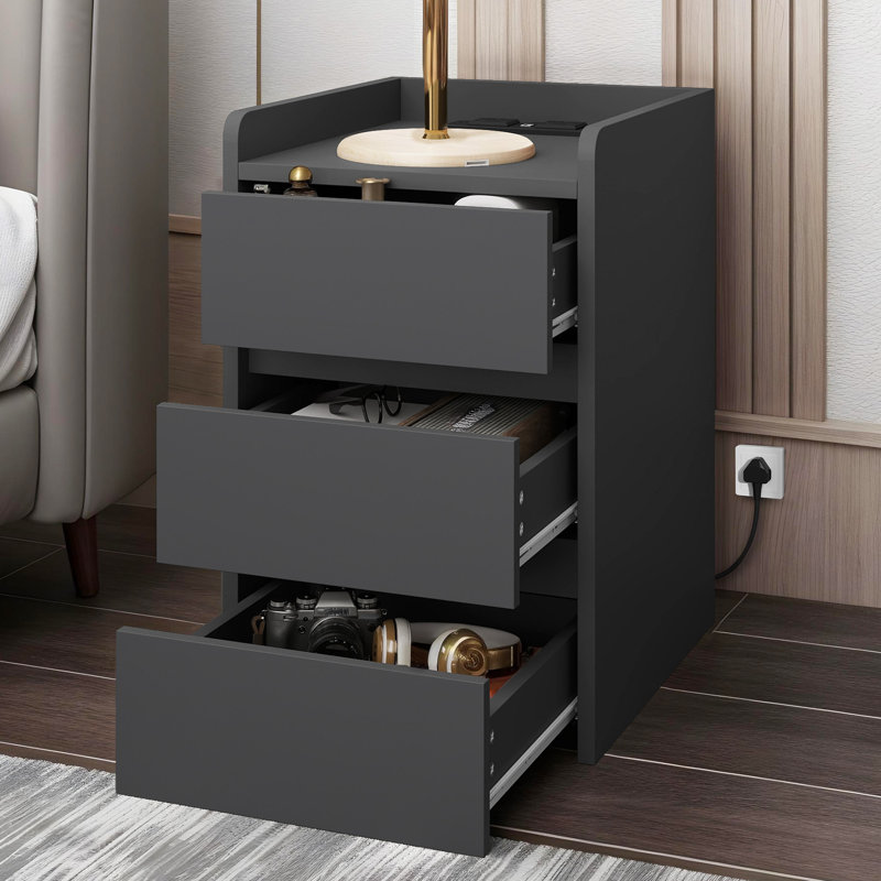 17 Stories 3-Drawer Black Bedside Table | Wayfair.co.uk